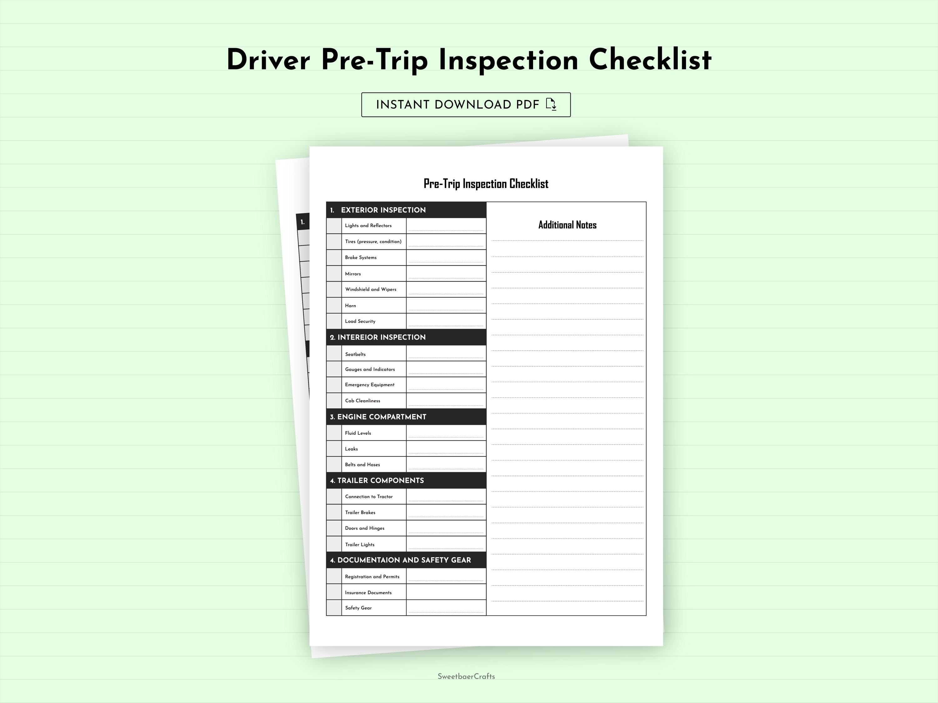 Driver Pre-trip Inspection Checklist, Truck Driver Logbook - Etsy