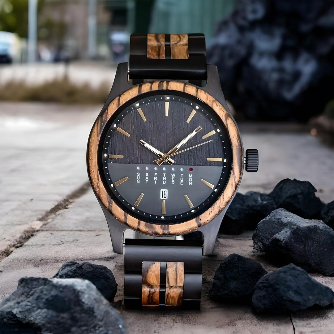 Handcrafted Wooden Men's Watch Quartz Timepiece With Custom Engraving ...