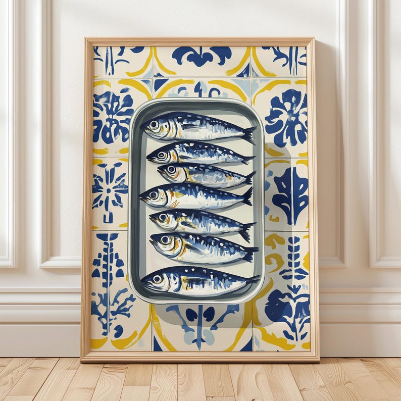Portuguese Sardine Wall Art | Blue & Yellow Tile Pattern With Fish ...