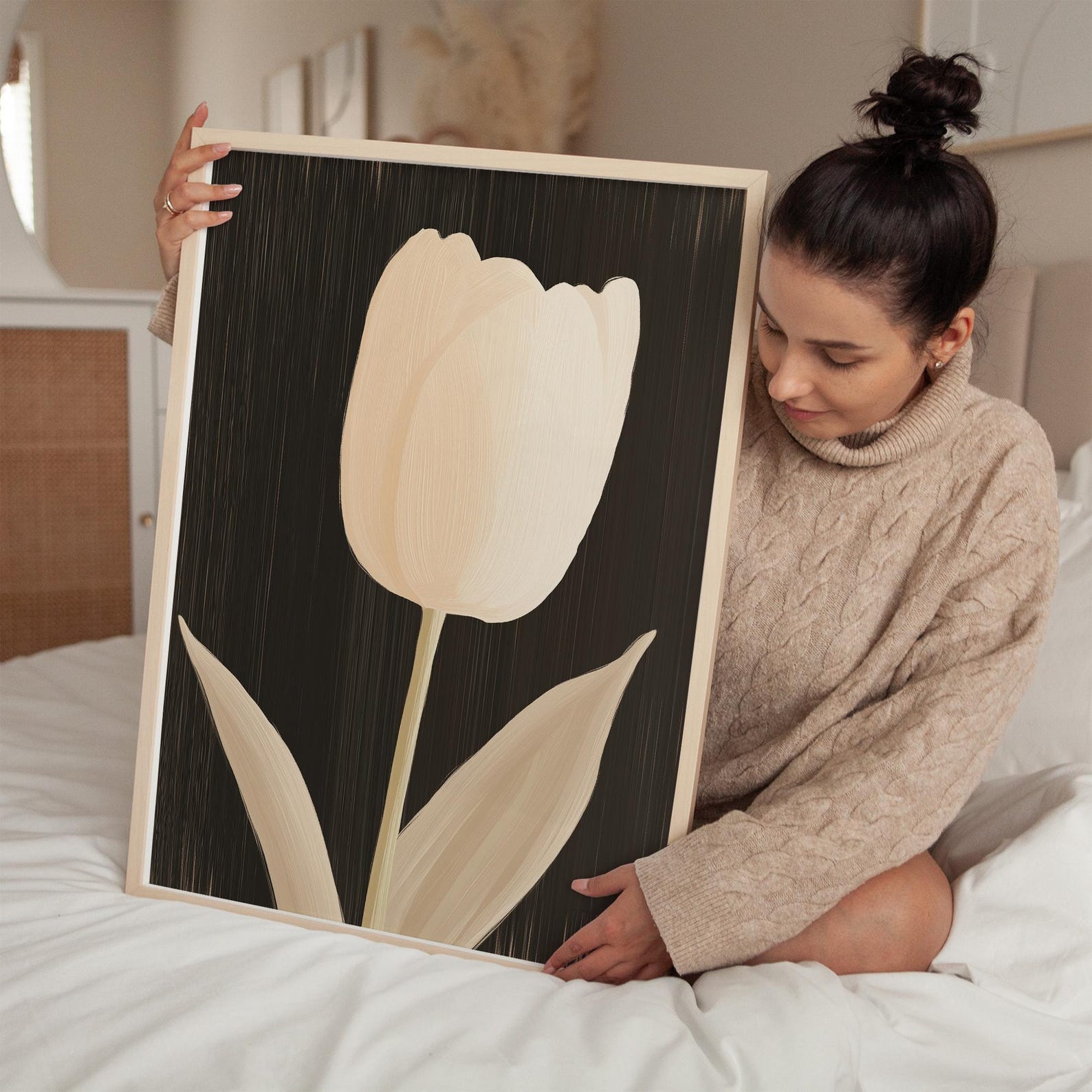Minimalist Tulip Wall Art Neutral Flower Print Beige Botanical ...