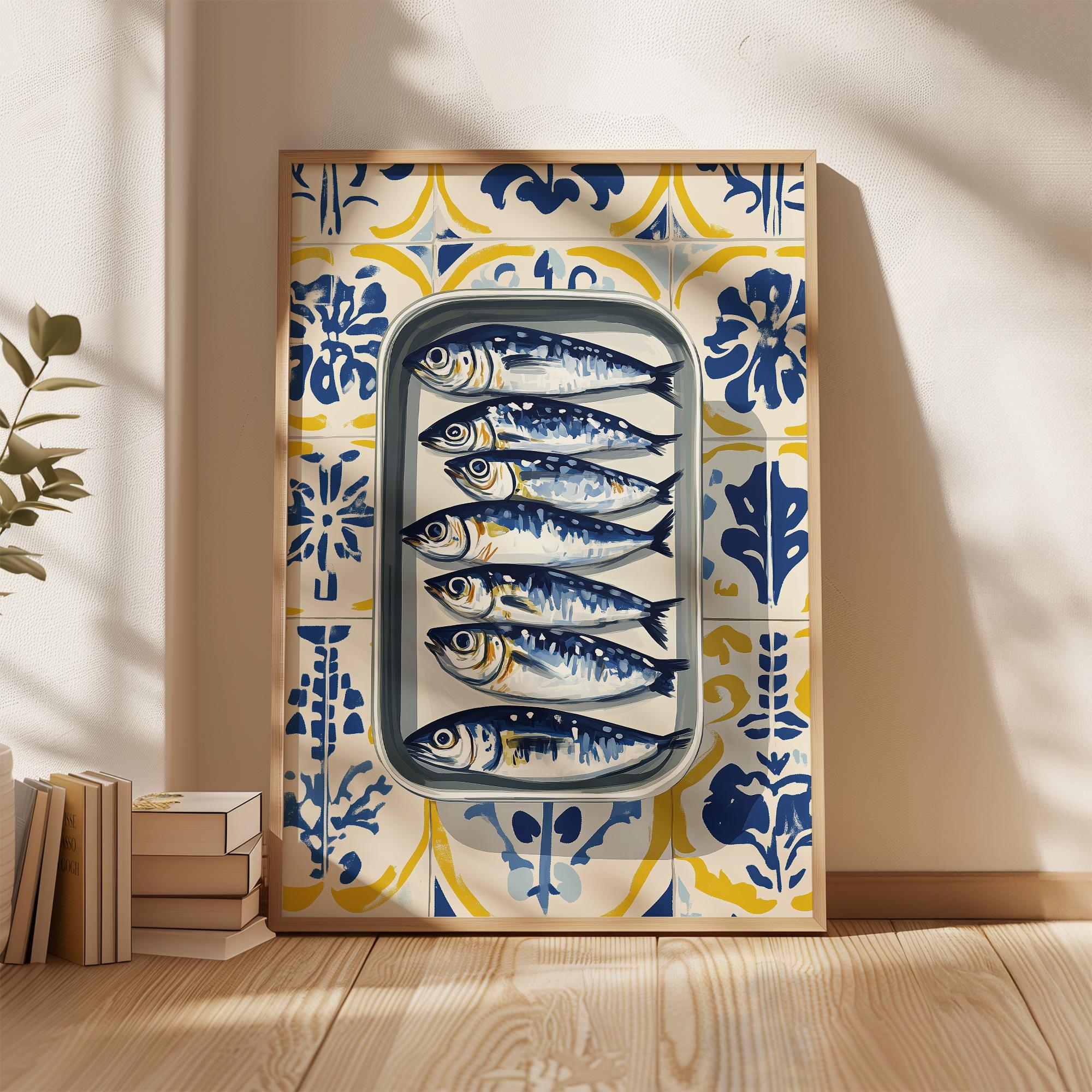 Portuguese Sardine Wall Art | Blue & Yellow Tile Pattern With Fish ...