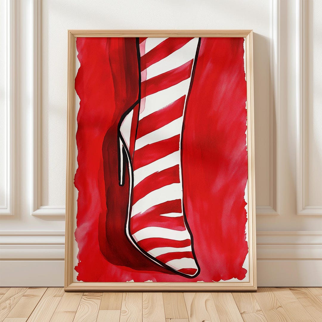 Red Striped High Heel Art, Modern Abstract Digital Print, Bold Red ...