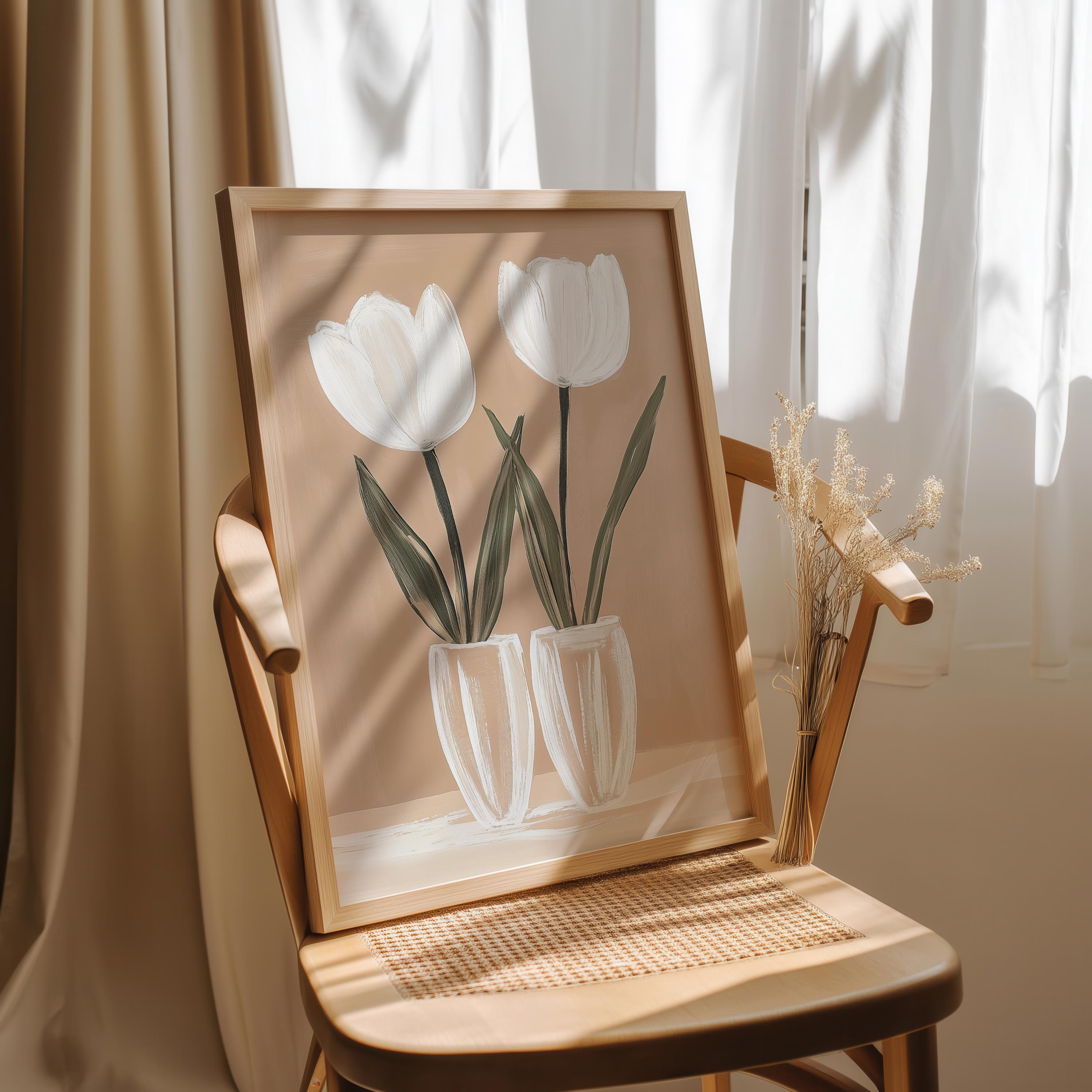 White Tulip Wall Art Neutral Botanical Flower Print Minimalist Floral ...