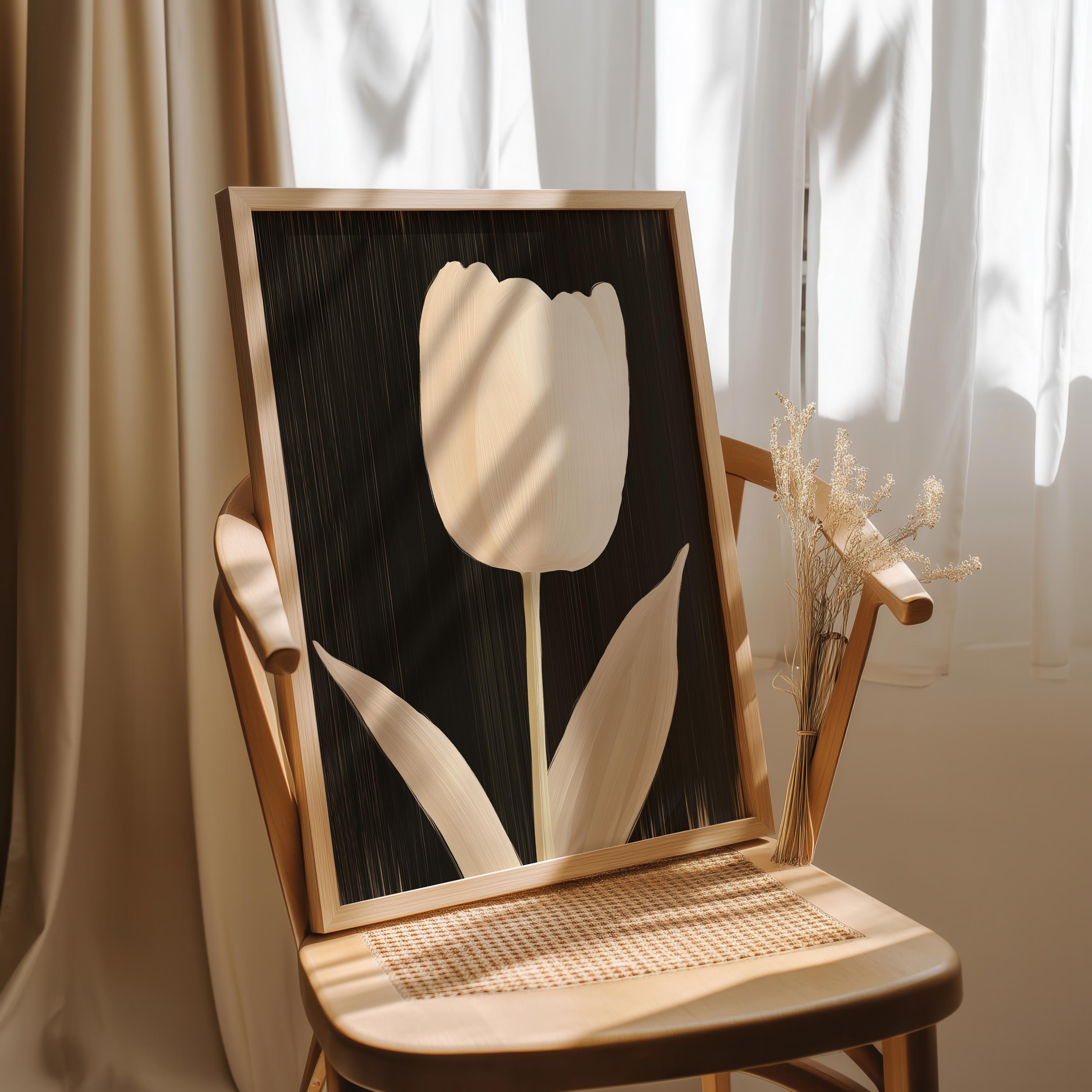 Minimalist Tulip Wall Art Neutral Flower Print Beige Botanical ...