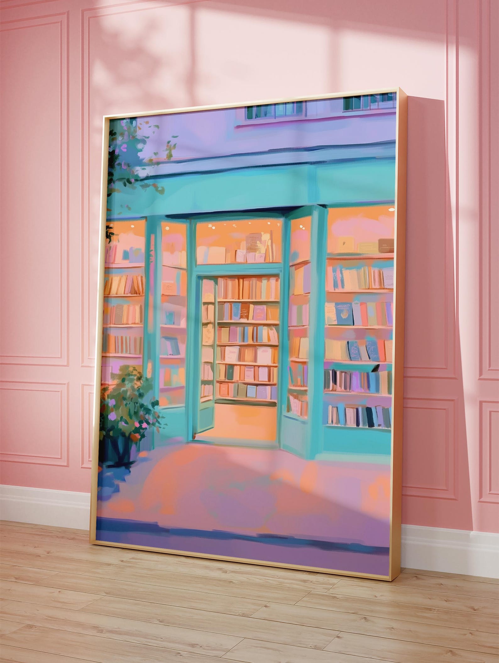 Pastel Bookstore Illustration | Digital Art Print of Cozy Library ...
