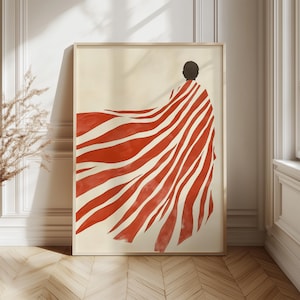 Red Striped Abstract Figure Print, Large Wall Art, Minimalist Modern ...