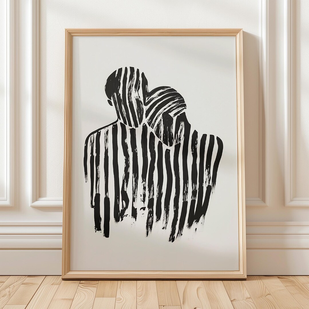 Abstract Embrace Art Print, Black and White Minimalist Couple Design ...