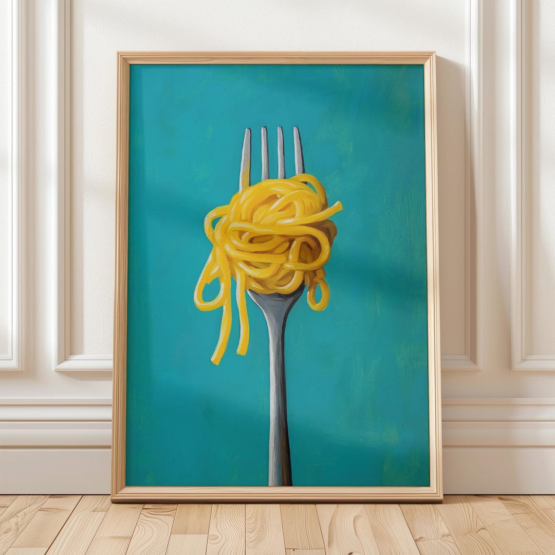 Colorful Pasta Art | Digital Food Wall Art Print | Bright Fork and ...