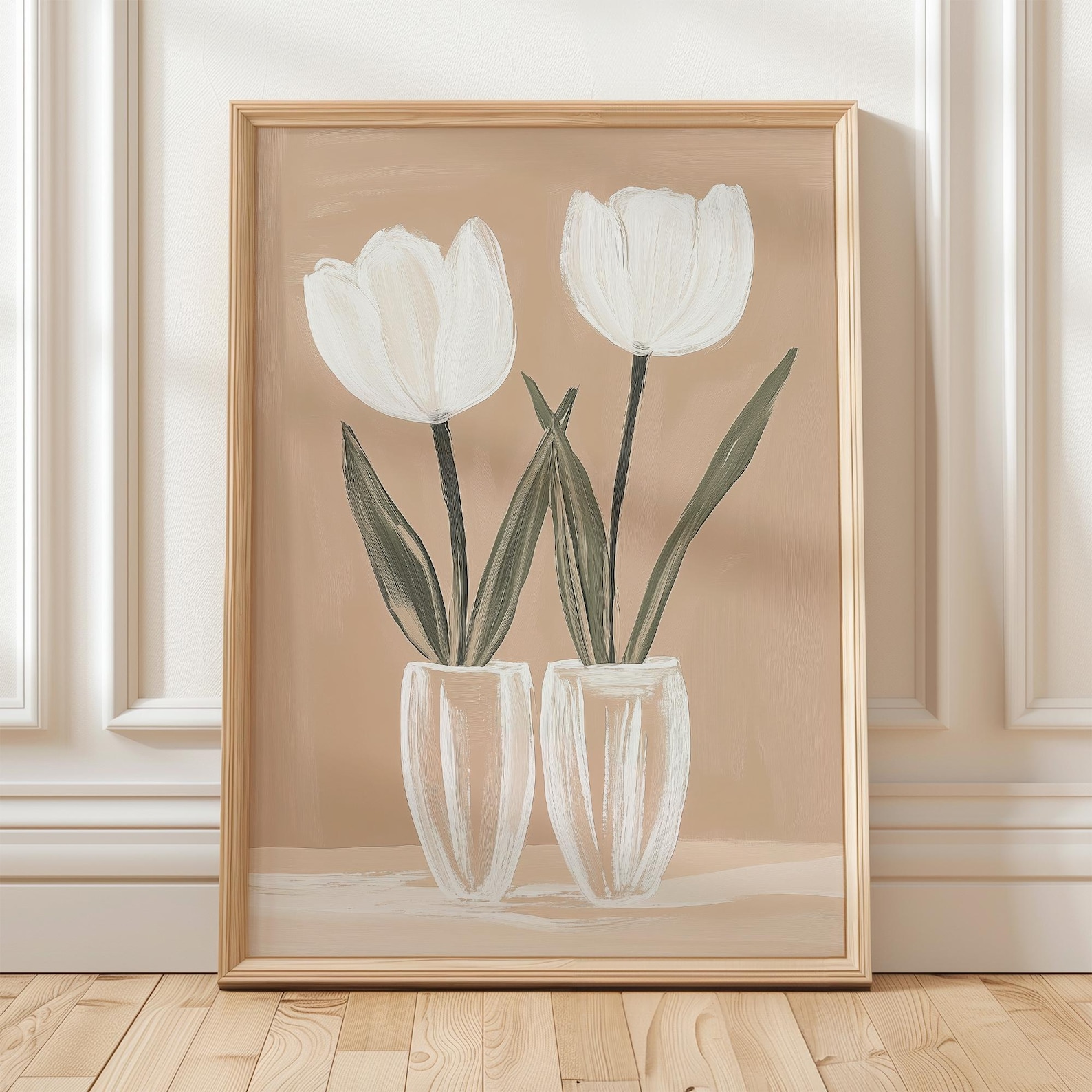 White Tulip Wall Art Neutral Botanical Flower Print Minimalist Floral ...