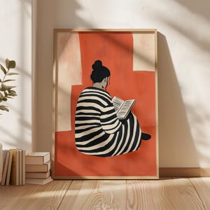 Reading Woman Wall Art, Abstract Woman Portrait, Minimalist Book Lover ...