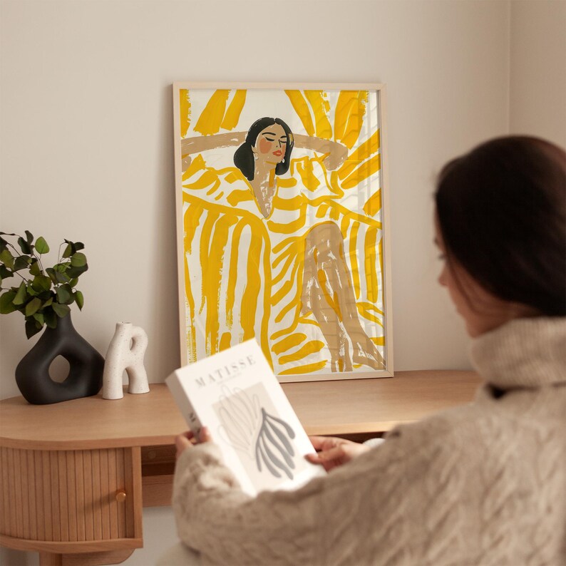 Yellow Abstract Woman Large Wall Art Contemporary Artwork Minimalist ...