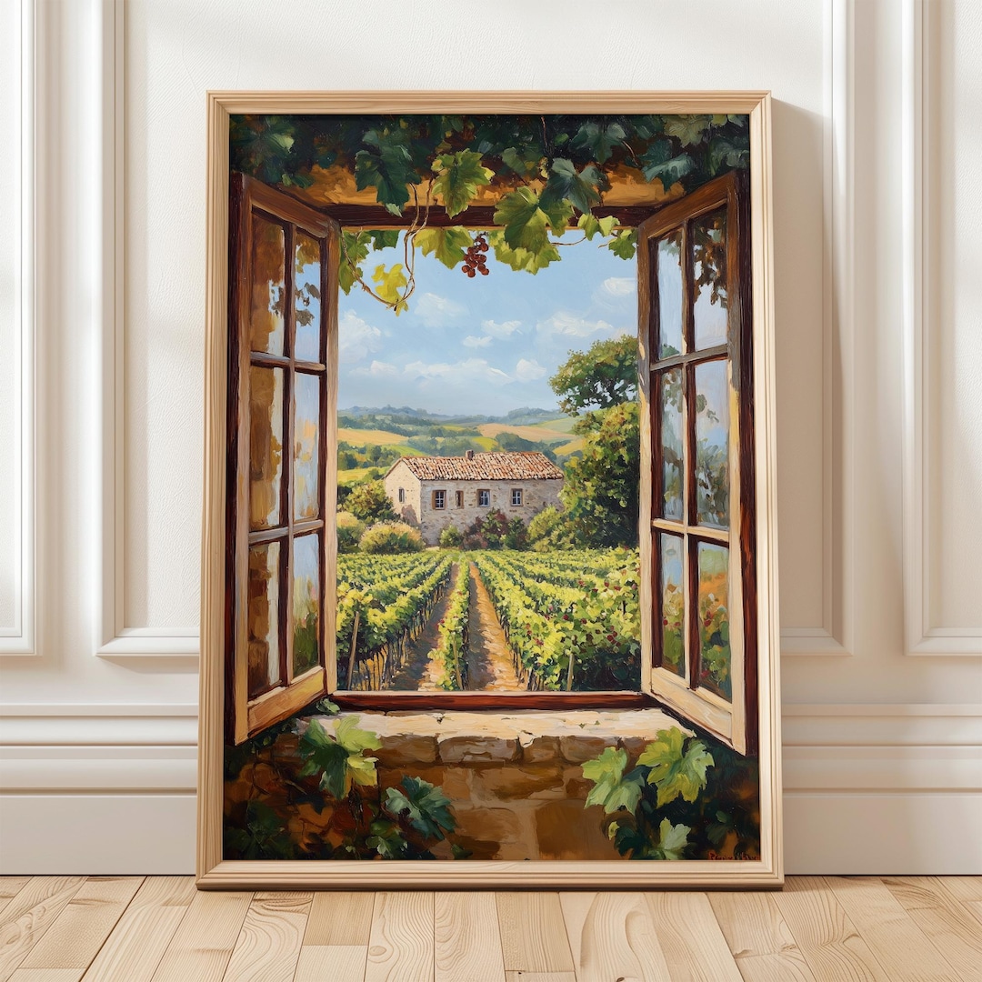 Tuscan Vineyard View Wall Art Open Window Print Rustic Farmhouse ...