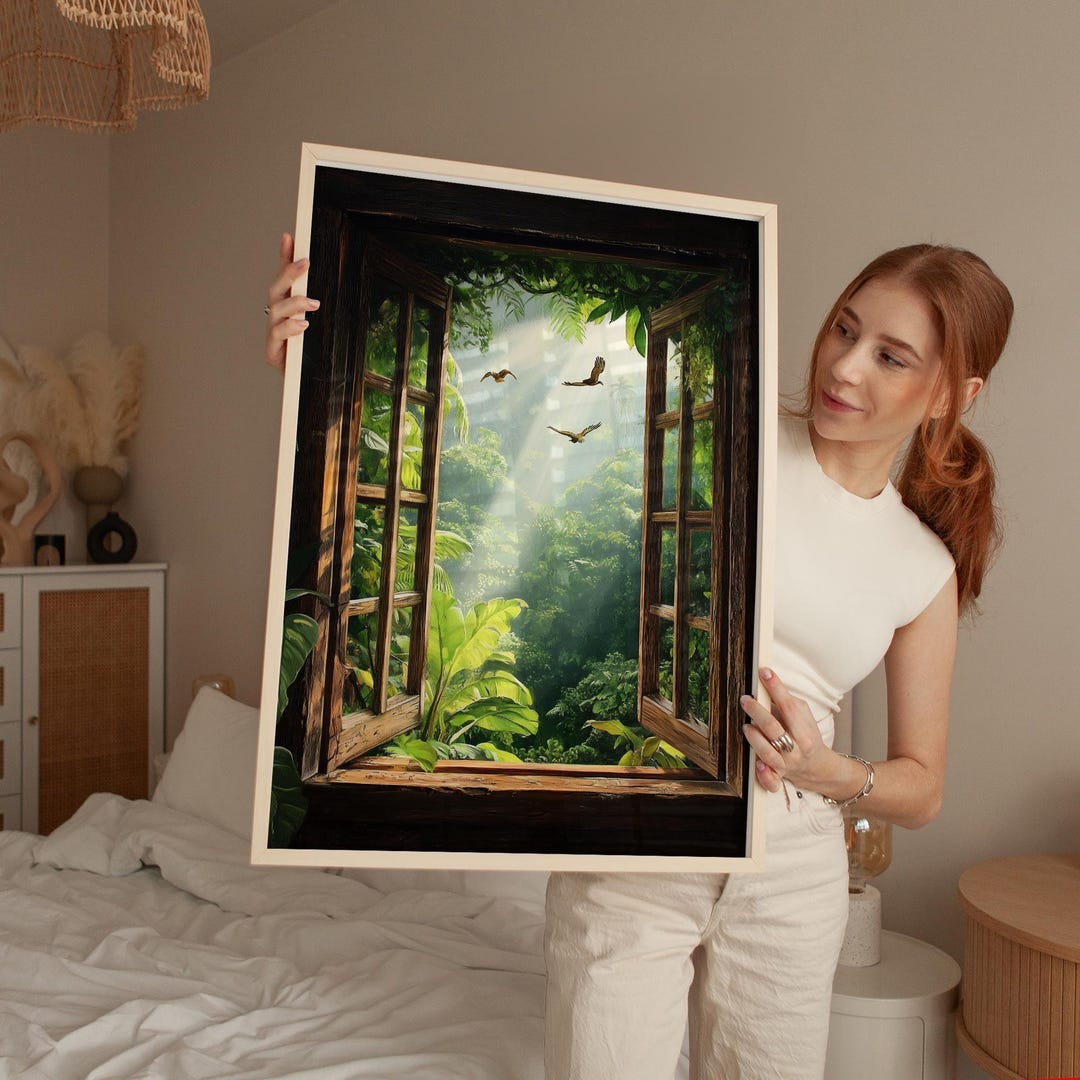 Tropical Jungle Window View Wall Art Rainforest Nature Print Green ...