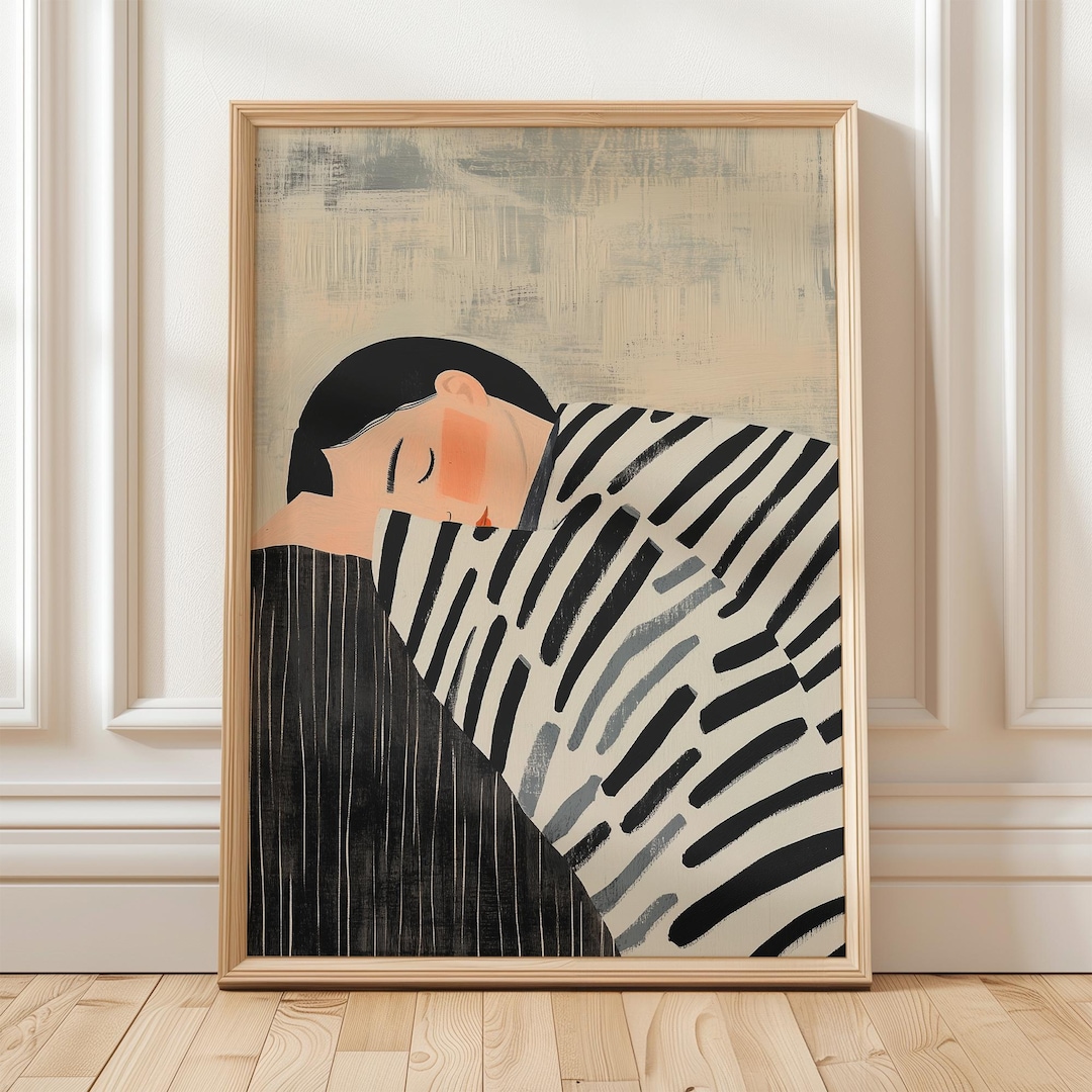 Minimalist Print Sleeping Woman Wall Art, Contemporary Abstract Living ...