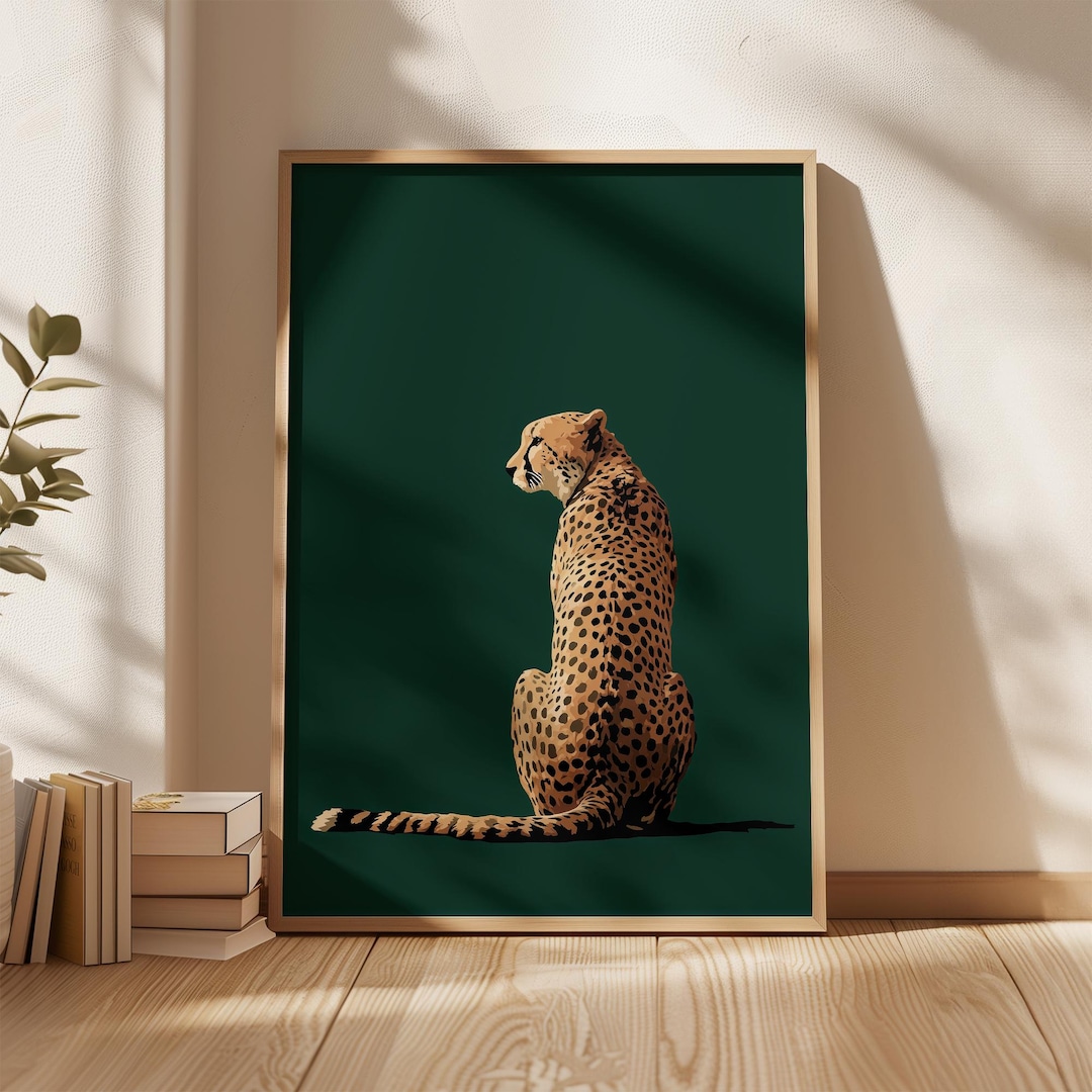 Cheetah Wall Art Modern Animal Print Minimal Wildlife Artwork Green ...