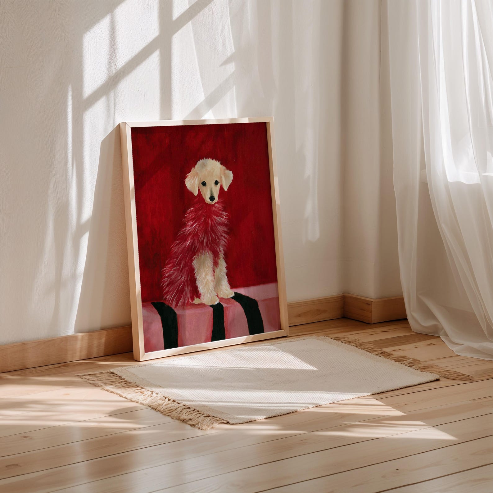Dog Wall Art Cute Animal Print Red Decor Puppy Artwork Whimsical Dog ...