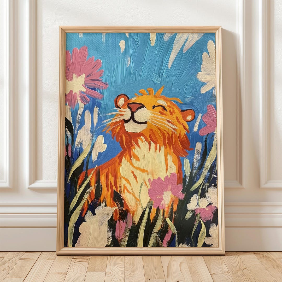 Whimsical Tiger Art Print, Happy Big Cat Painting, Colorful Jungle ...