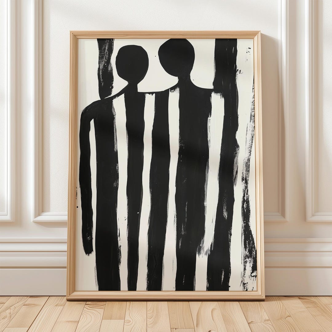 Abstract Couple Art Print, Black and White Minimalist Design, Modern ...