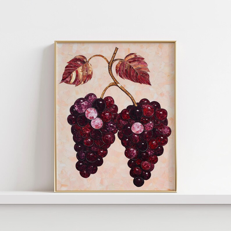 Grape Mosaic Art Print Wall Art Poster Elegant Grape Cluster ...
