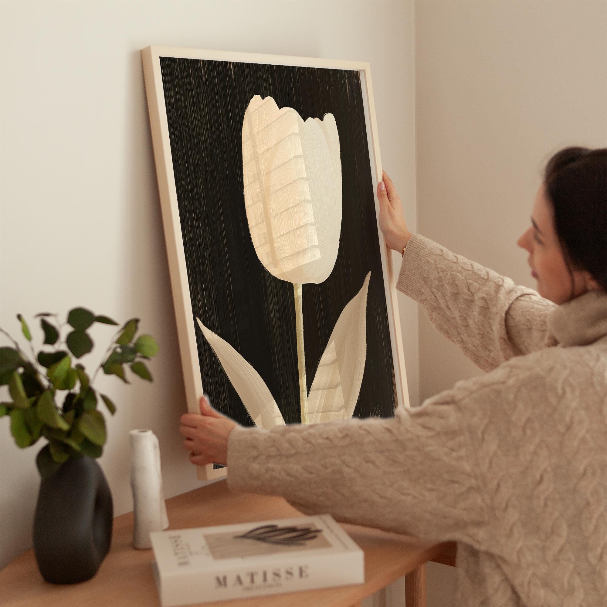 Minimalist Tulip Wall Art Neutral Flower Print Beige Botanical ...