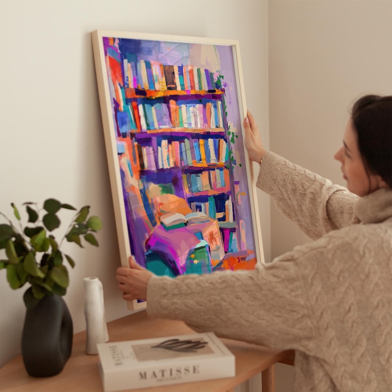 Colorful Abstract Bookshelf Art | Vibrant Reading Corner Digital Print ...