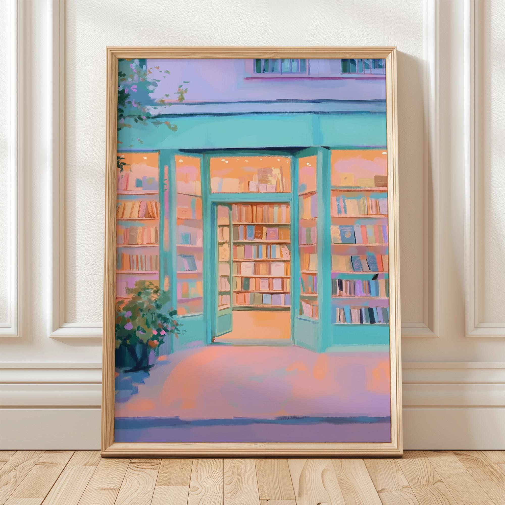 Pastel Bookstore Illustration | Digital Art Print of Cozy Library ...