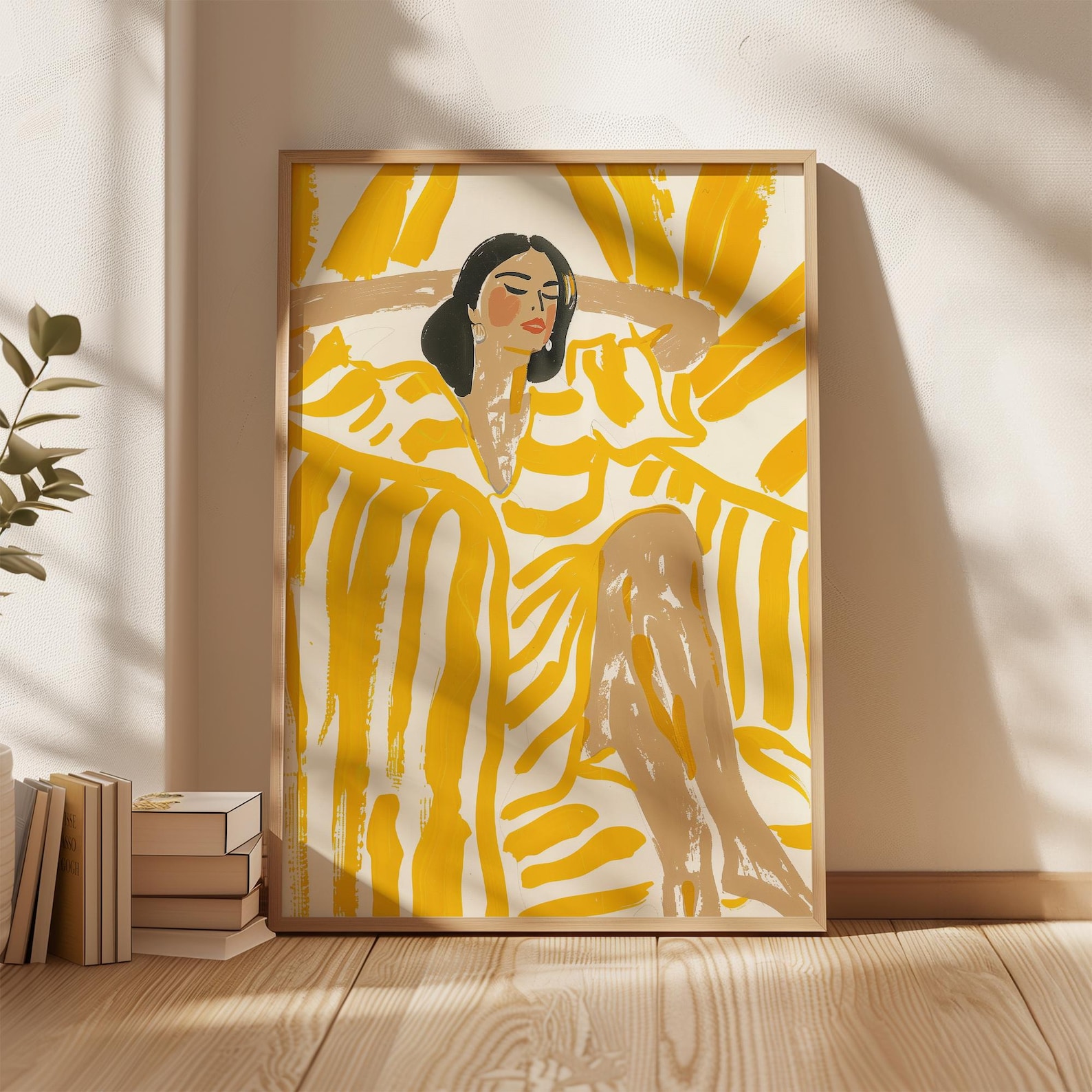 Yellow Abstract Woman Large Wall Art Contemporary Artwork Minimalist ...