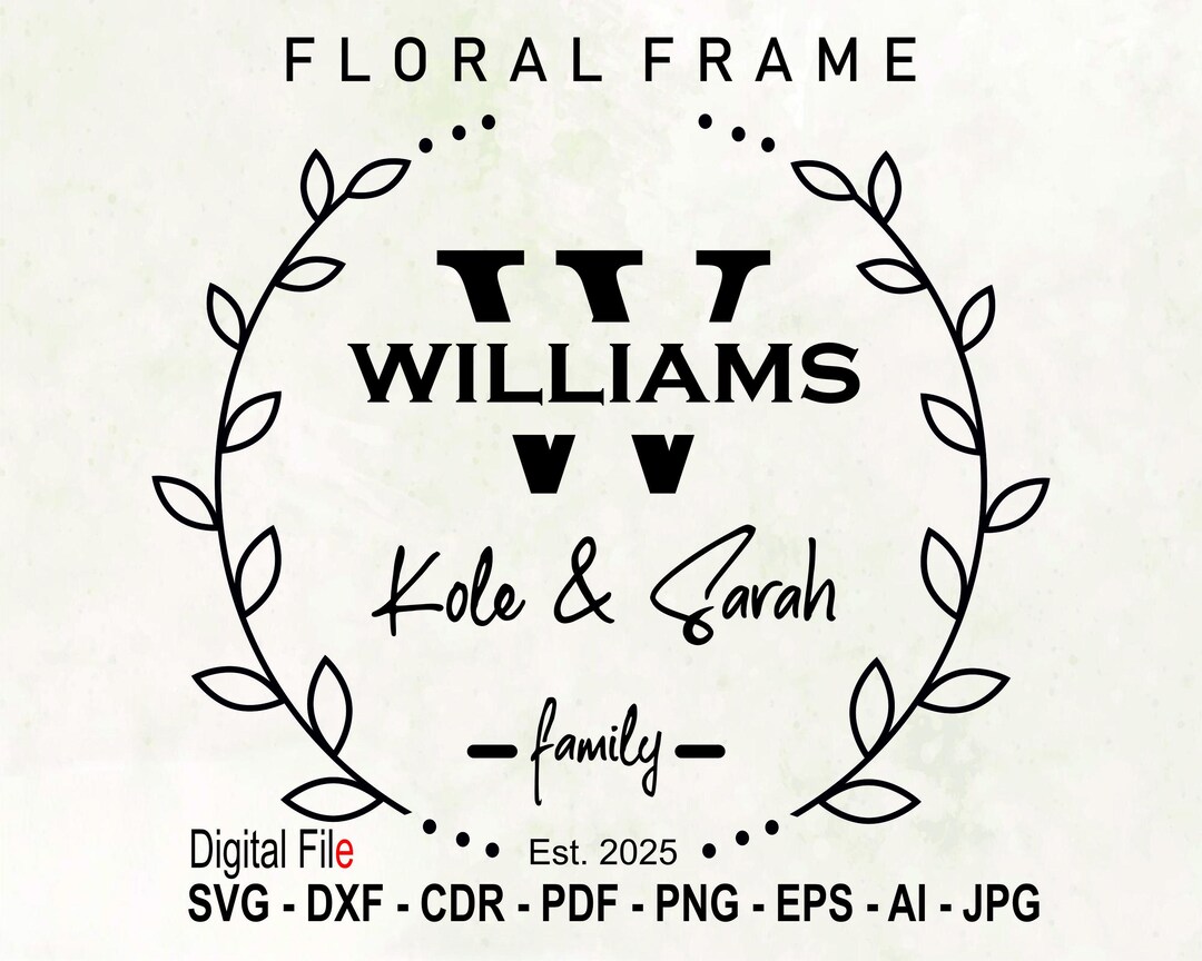 Monogram Floral Frame SVG: Wedding Last Name Design (digital Download ...