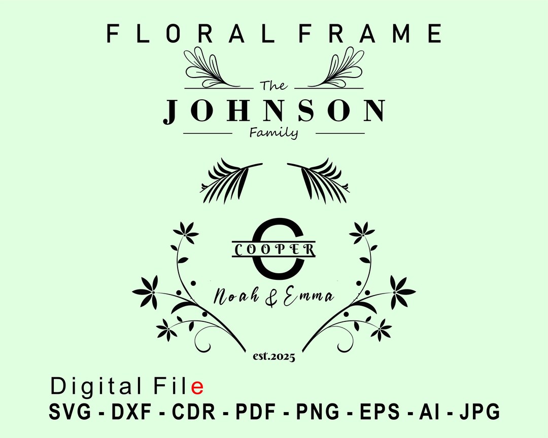 Floral Frame Monogram SVG: Wedding Last Name Design (digital Download ...