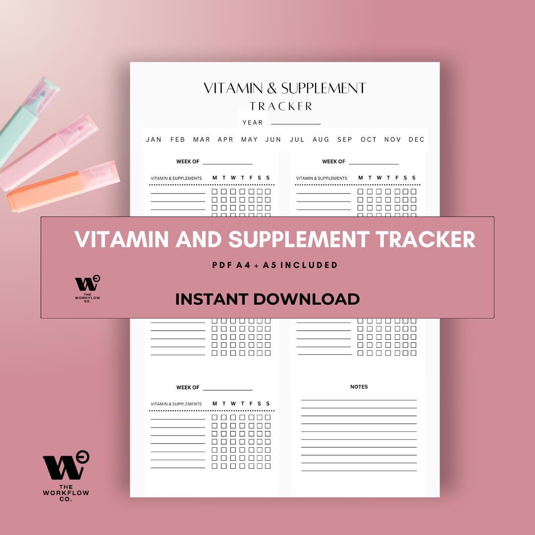 Vitamin and Supplement Tracker Printable Instant Download Health ...
