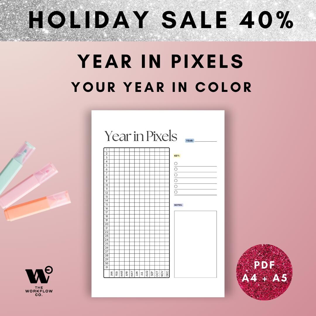 Year in Pixels Printable Mood Tracker Calendar 2025 Colorful Digital ...