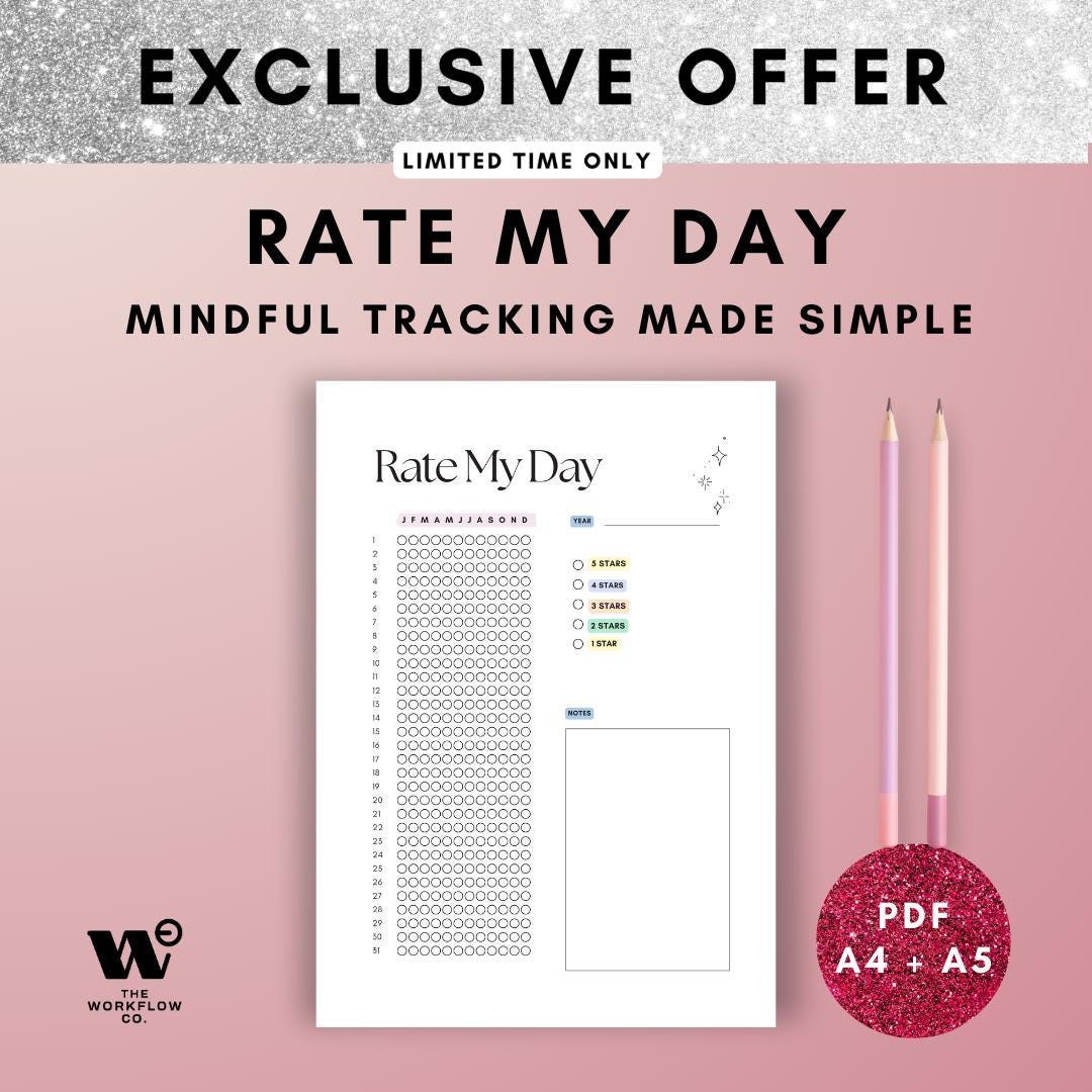 Rate My Day Printable Mood Tracker PDF Self-care Journal Wellness ...