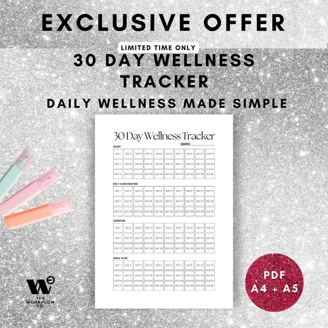 Printable 30-day Wellness Tracker Self-care & Habit Planner Daily ...