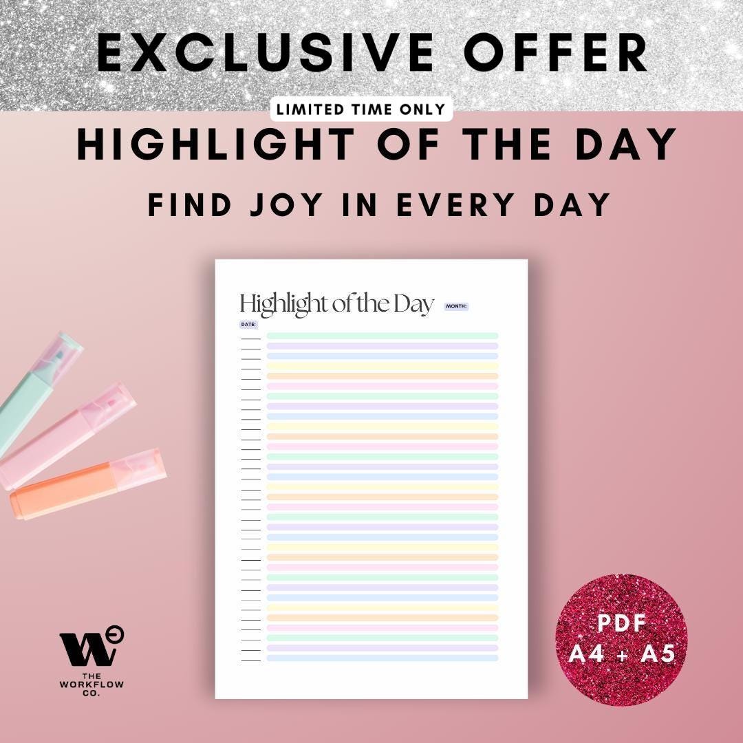 Highlight of the Day Printable Daily Focus & Gratitude Tracker ...