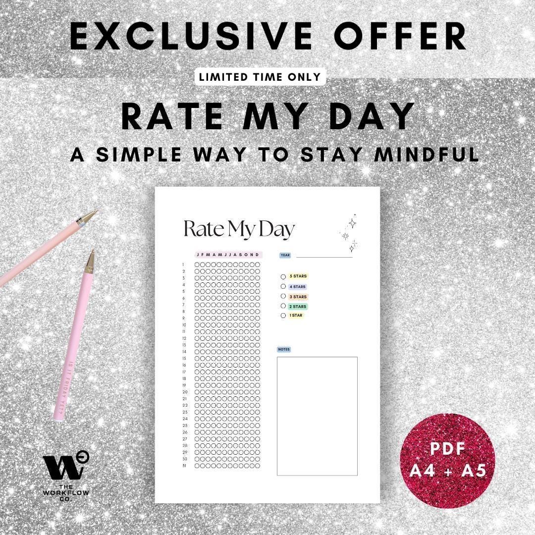 Daily Mood Tracker Printable Rate My Day Journal Page Self-care PDF for ...