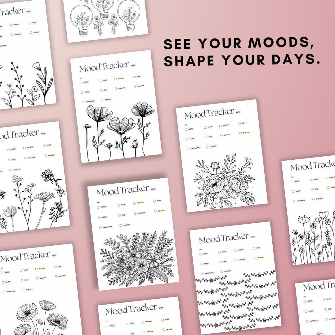 Mood Tracker Coloring Pages Bundle 12 Unique Adult Coloring Sheets ...