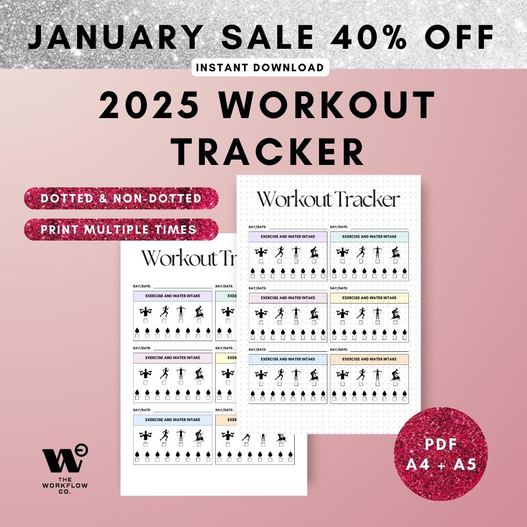 2025 Workout Tracker Printable 6-day Fitness Hydration Log Track ...