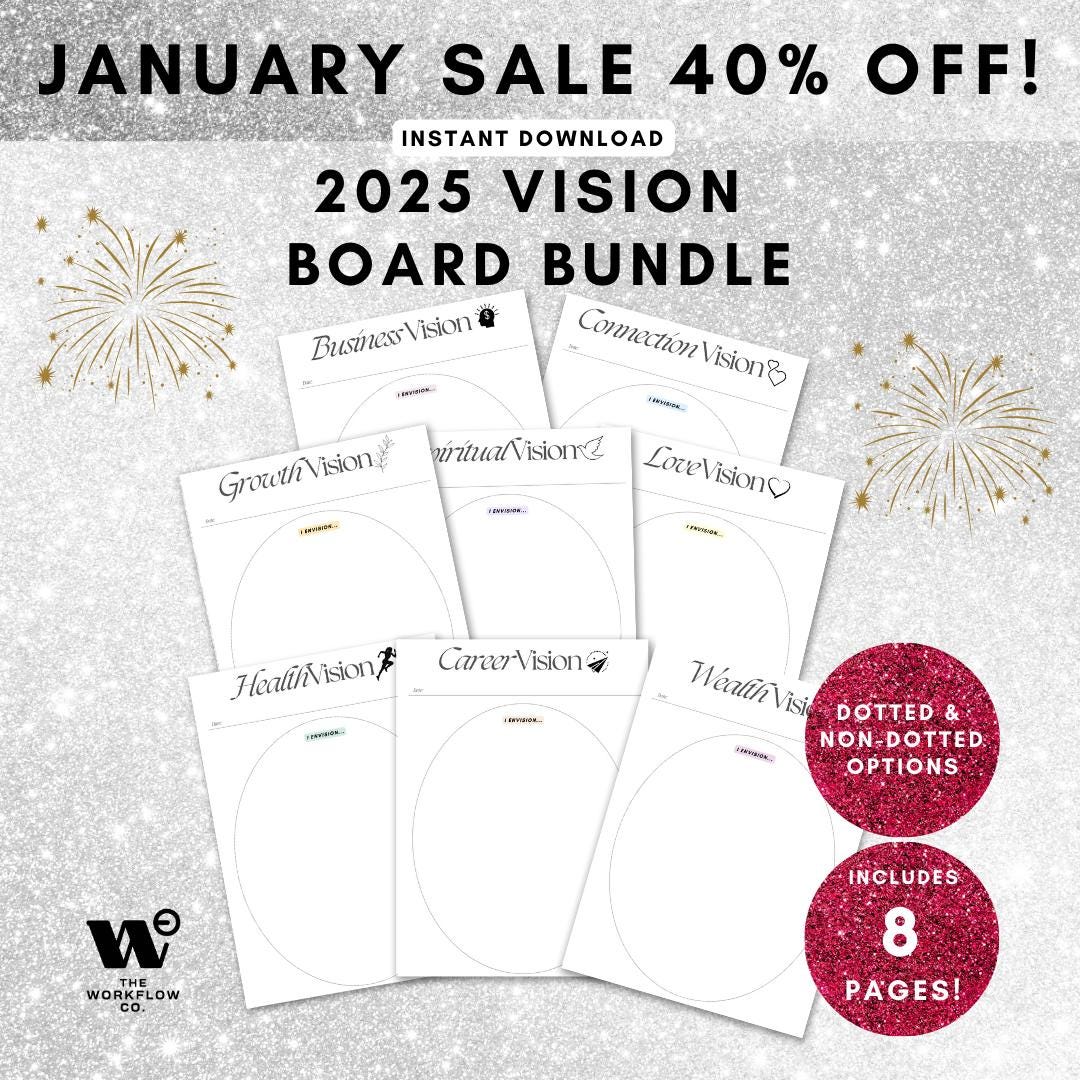 Printable Vision Board Worksheets 2025 Goal Setting for Health, Wealth ...