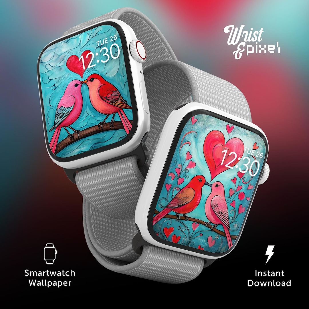 Valentine Love Birds Apple Watch Face Wallpaper, Kissing Birds ...