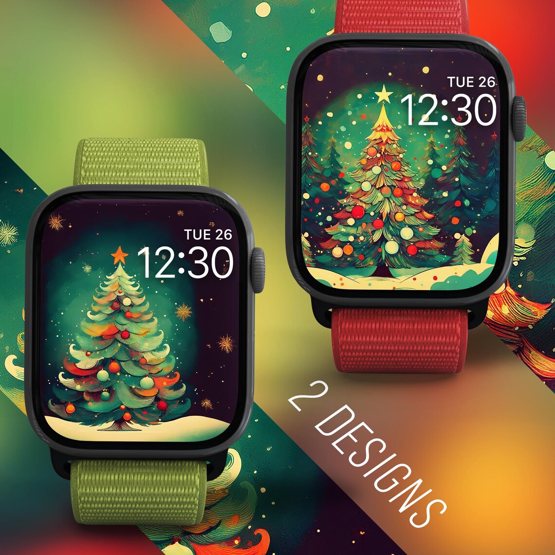 Christmas Tree Apple Watch Wallpaper, Snowy Christmas Tree Watch Face ...