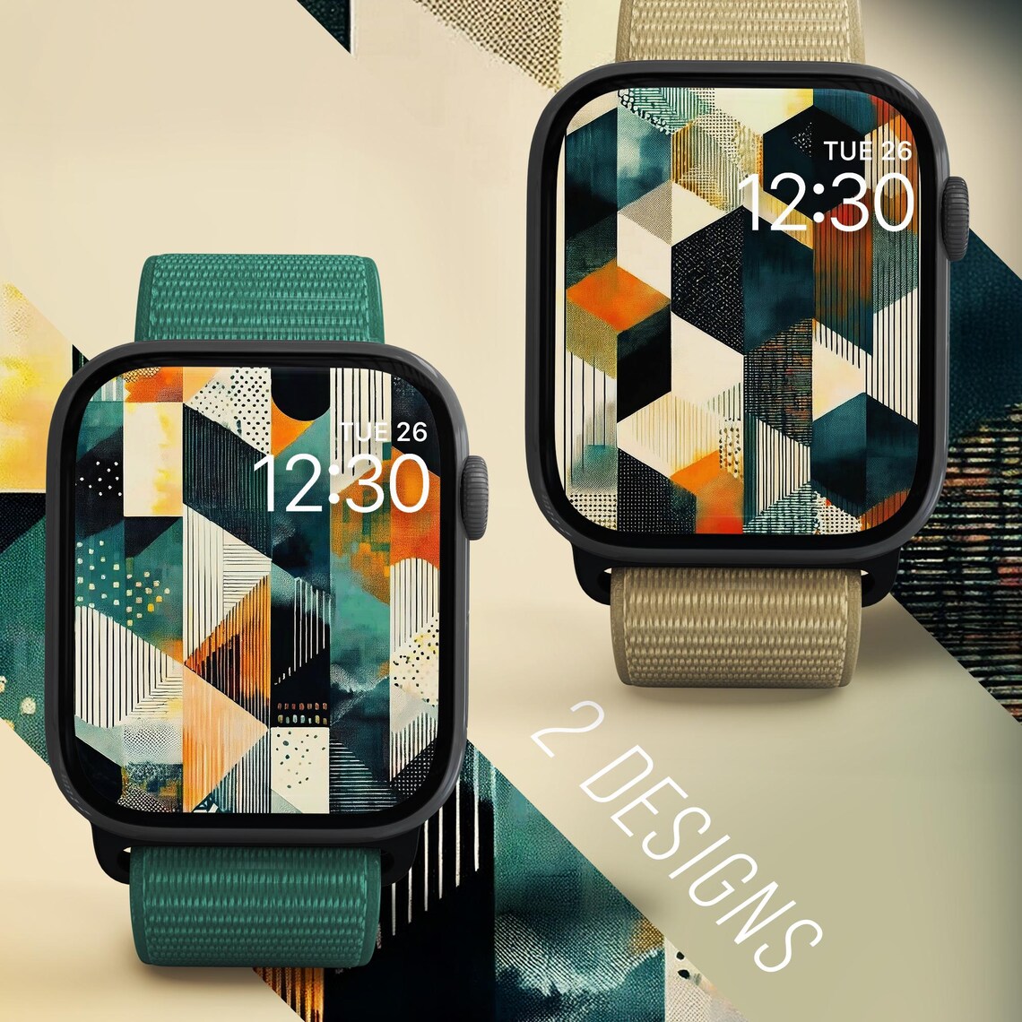 Retro Geometric Apple Watch Face Wallpaper, Colorful Geometric Apple ...