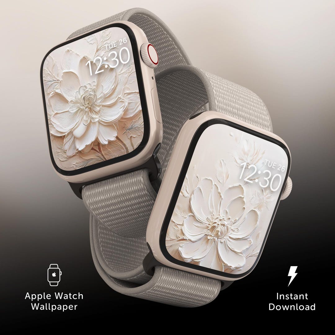 White Floral Apple Watch Face Wallpaper, Boho Flower Smartwatch ...