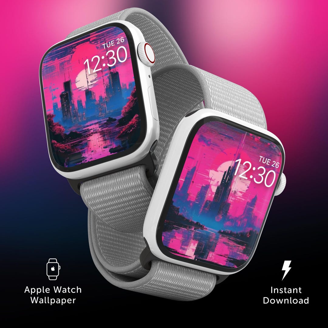 Futuristic Abstract Art Apple Watch Face Wallpaper, Cyber Glitch City ...