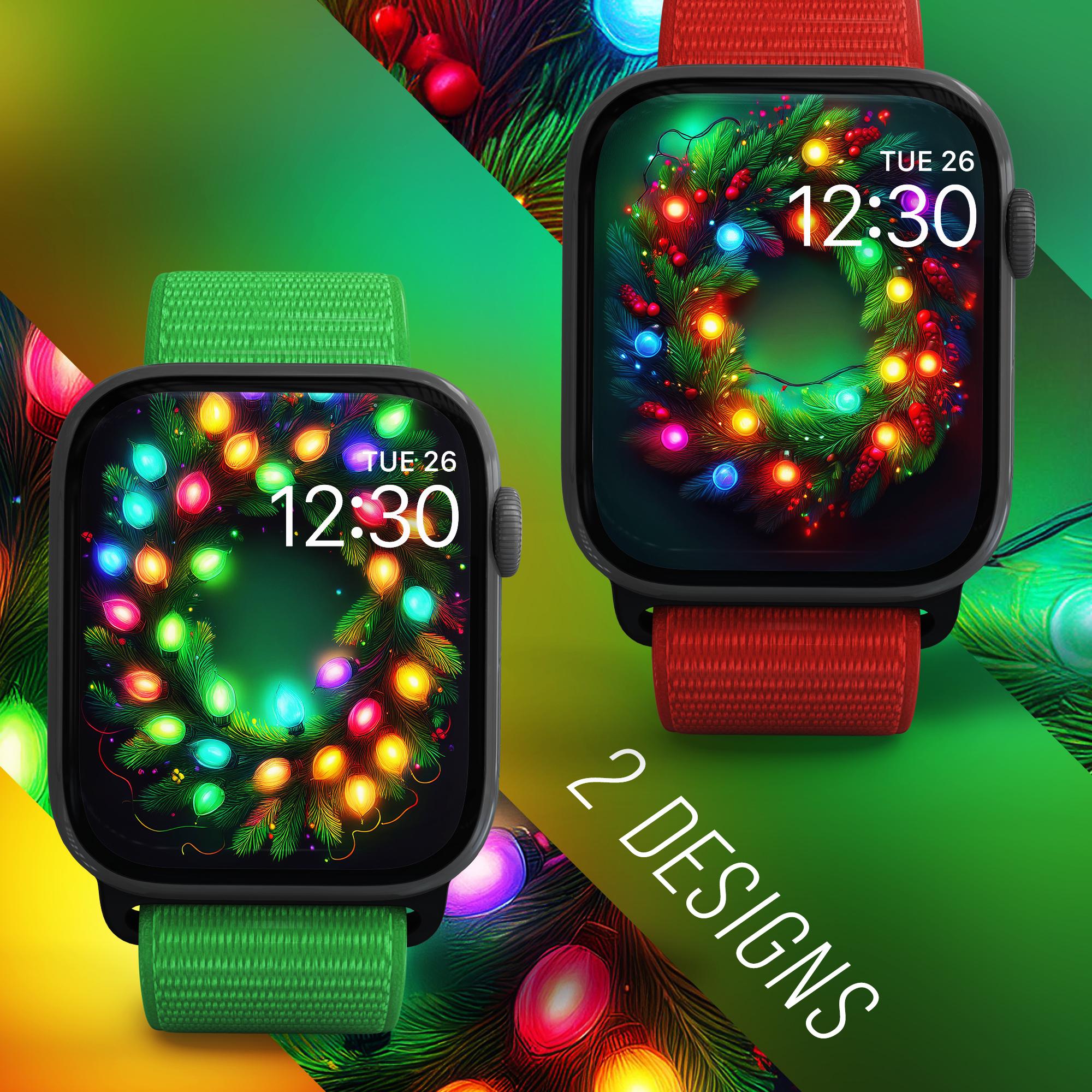 Colorful Christmas Wreaths Apple Watch Wallpaper, Christmas Watch Face ...