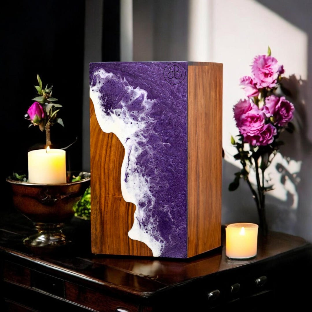 Rosewood Cremation Urn: Purple Resin Inlay, Adult Ashes Box - Etsy