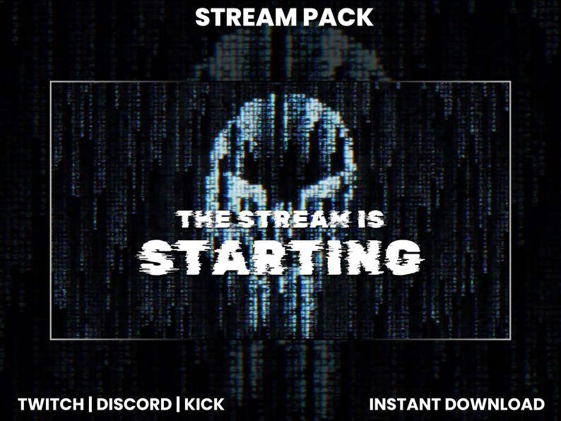 Glitch Skull Stream Overlay Pack for Twitch OBS Kick | Animated ...