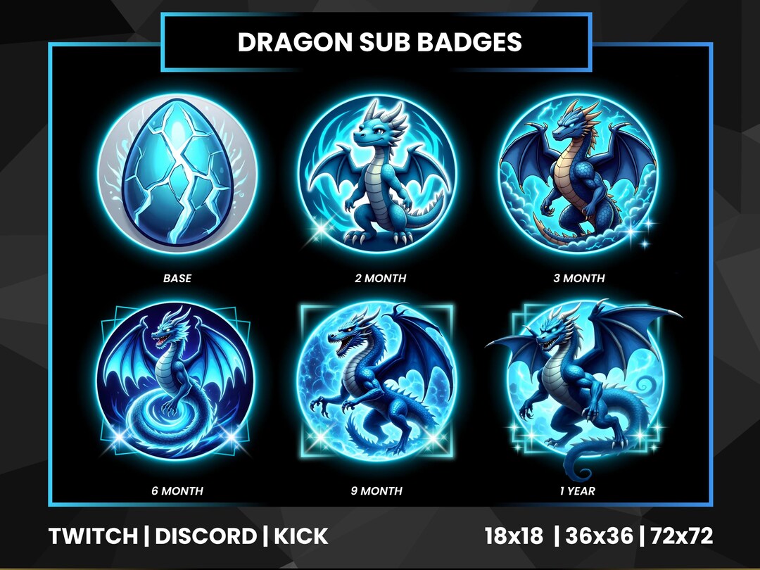 Dragon Sub Badges for Twitch, Kick, Discord | Blue Dragon Evolution ...