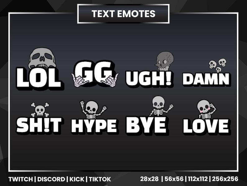 16 Skull Text Emotes | Twitch Emotes | Spooky Skeleton Text Emotes ...