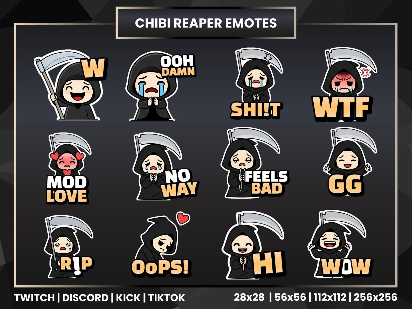 24 Chibi Reaper Emotes for Twitch, Discord, Kick, Tiktok | Cute Grim ...