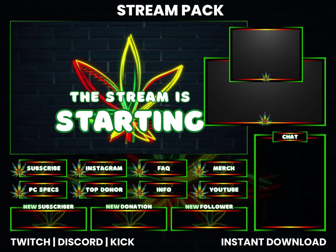 Weed Leaf Twitch Stream Pack | Twitch Screen Overlay | Animated Screens ...